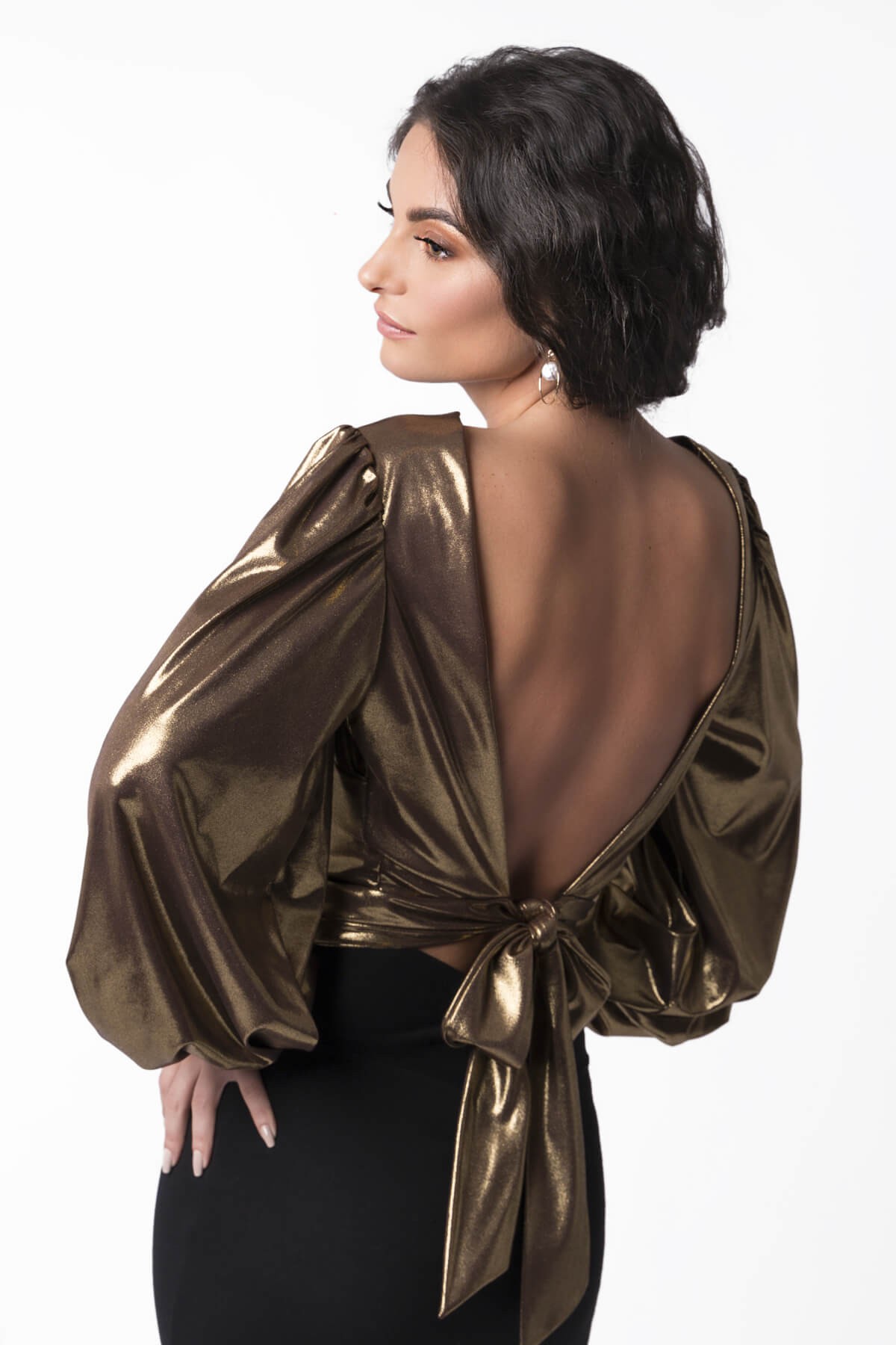 Elegant and sexy evening blouse, gold, size XS-M